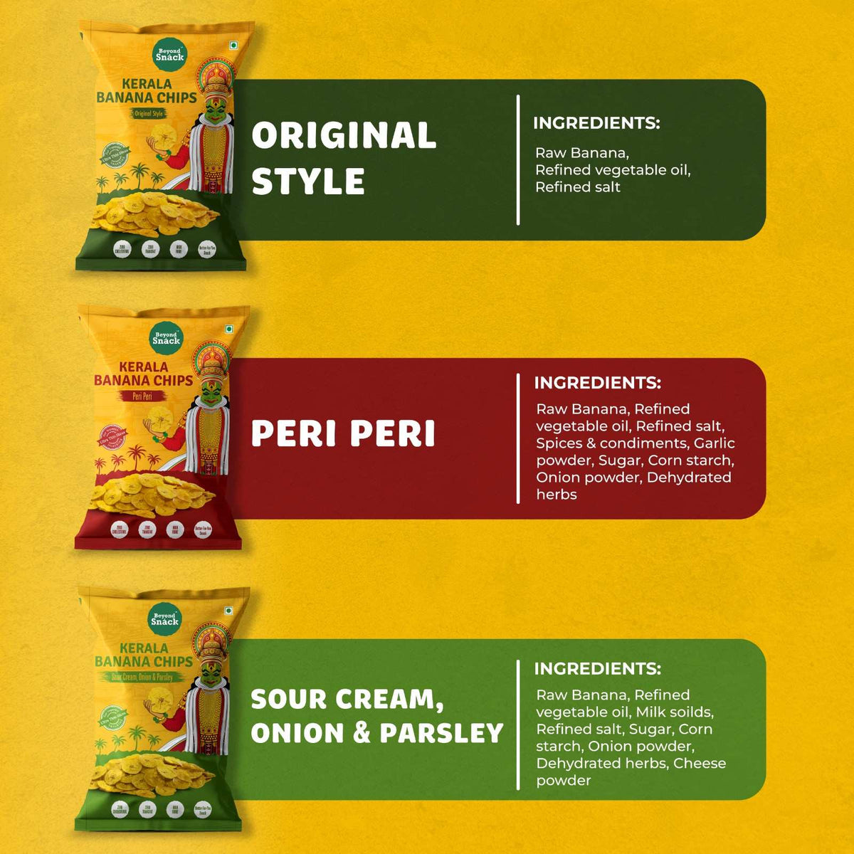 Beyond Snack Kerala Banana Chips: Original, Peri Peri, Sour Cream Onion ...