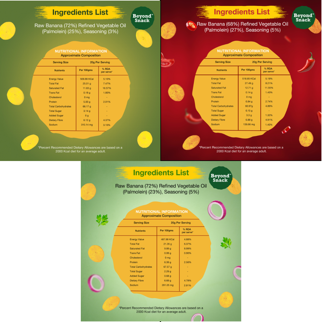 Banana Chips 3 Flavour Combo - 6 Packets (450gm Total) | Beyond Snack